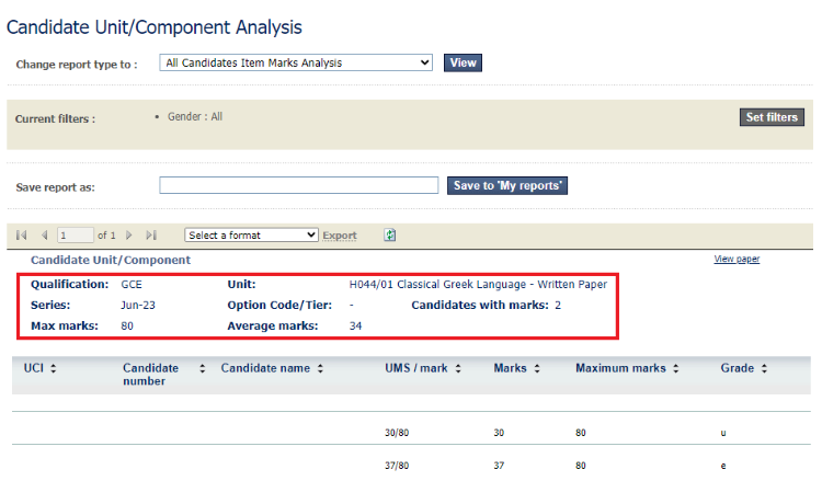 Candidate Unit/Component analysis report